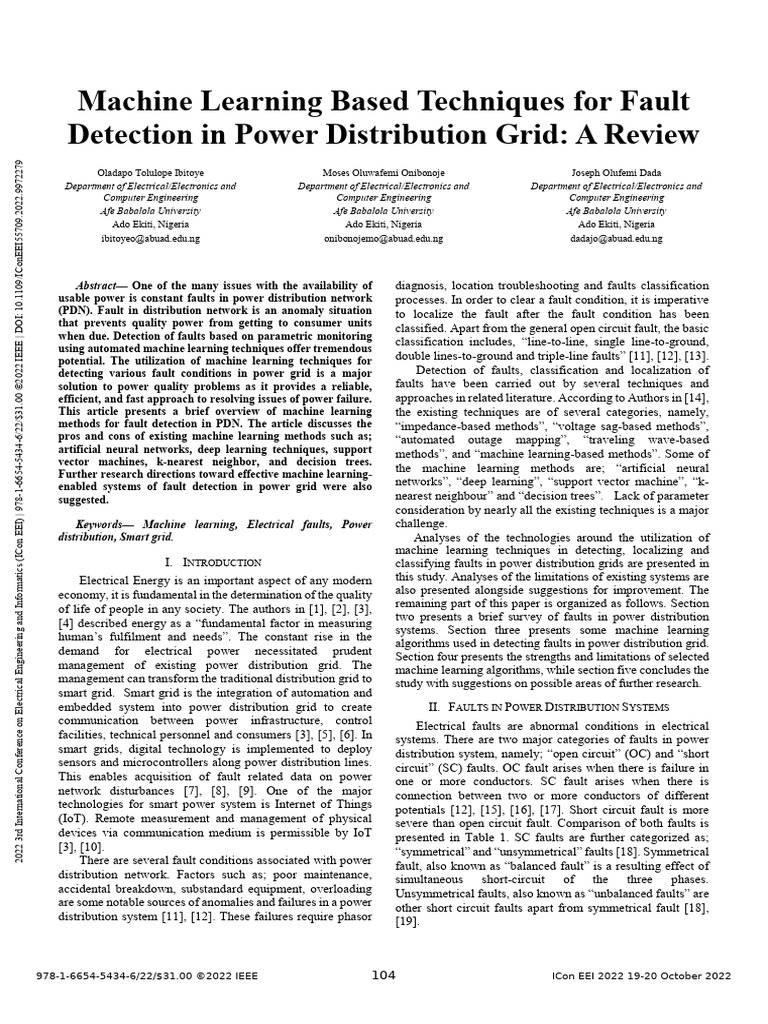 Machine Learning Based Techniques For Fault Detection in Power ...