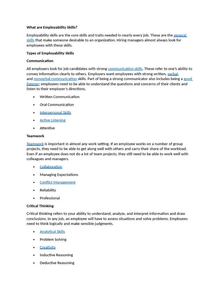 Essential Employability Skills Explained | PDF | Cognition | Learning