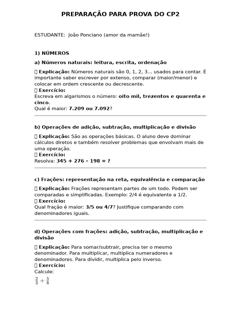 Exercícios CP2 João | PDF | Matemática | Matemática elementar