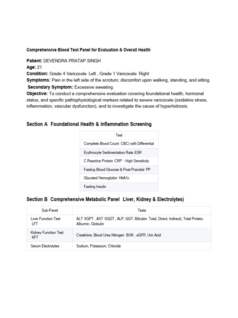 Comprehensive Blood Test Panel For Evaluation | PDF | High Density ...