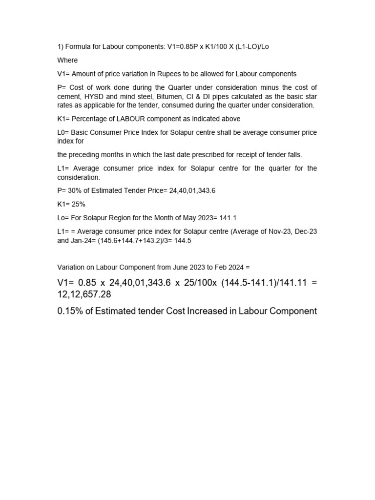 Labour Cost Variation Calculation Guide | PDF