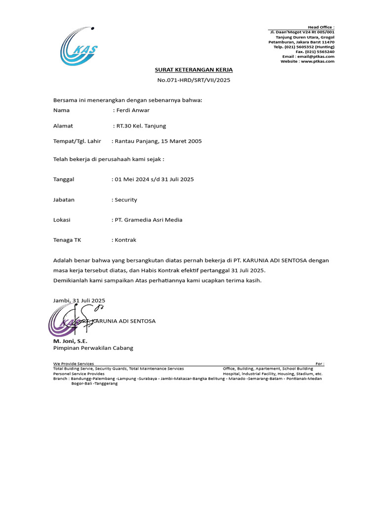 Surat Pengalaman Kerja | PDF