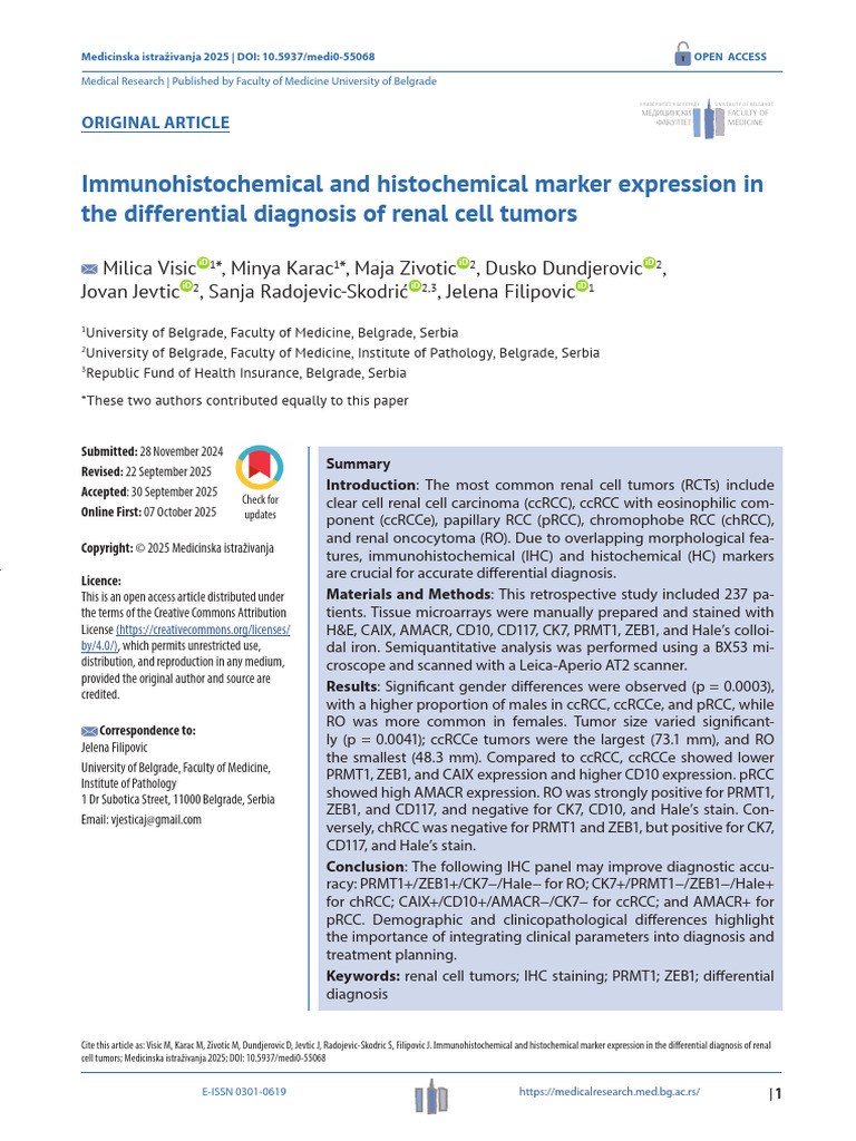 Medicinska Istrazivanja, Final | PDF | Immunohistochemistry | Histology