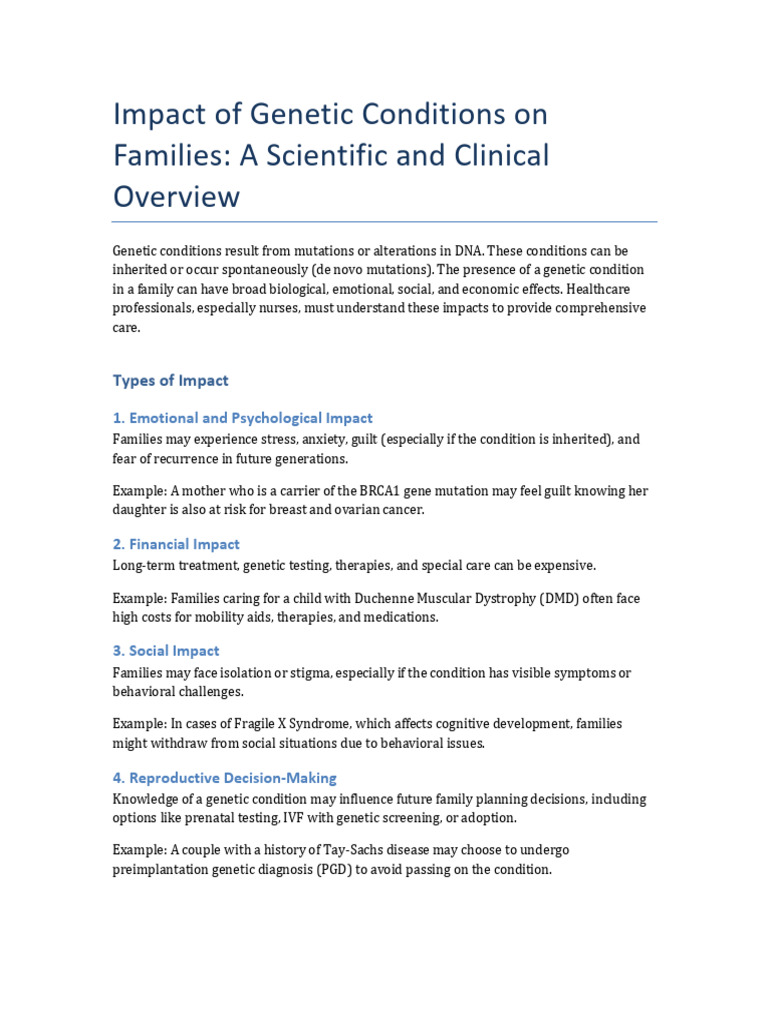 Impact of Genetic Conditions On Families | PDF