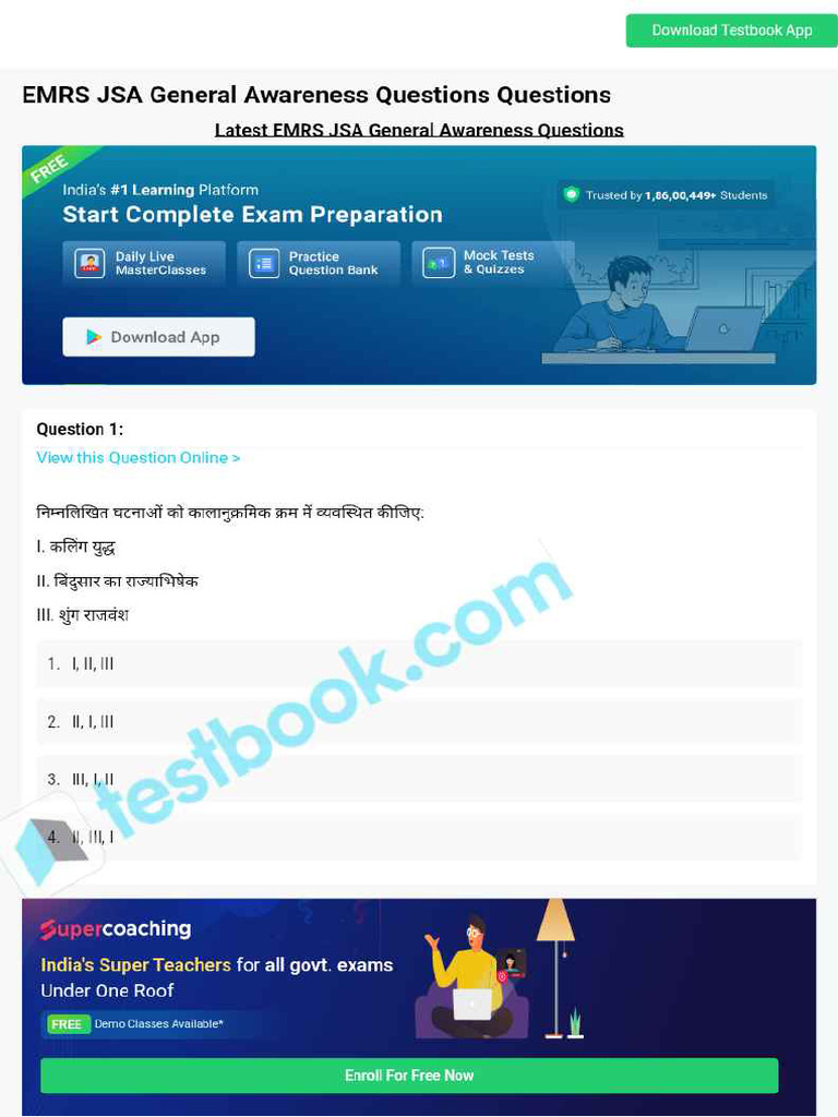 Emrs Jsa General Awareness Questions 64b553615bdbea2b1b26b7d7 | PDF