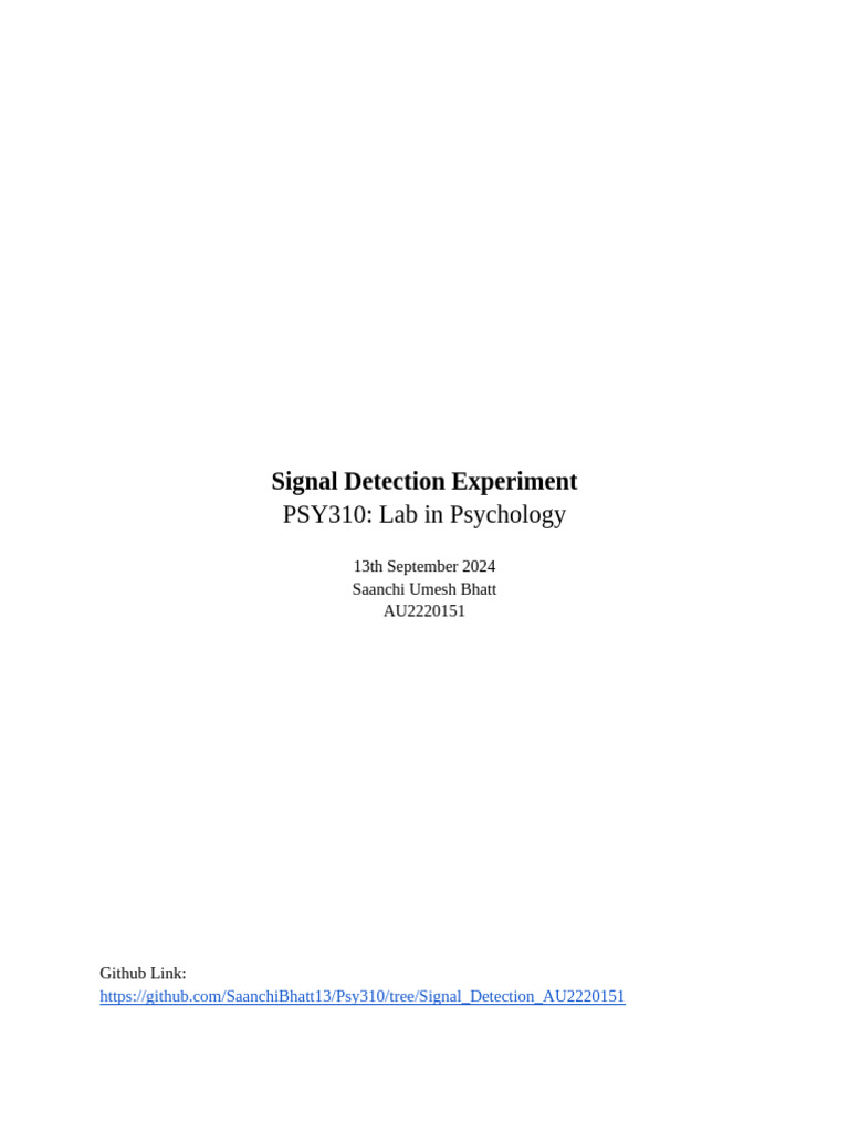 Signal Detection Theory Experiment Analysis | PDF | Sensitivity And ...