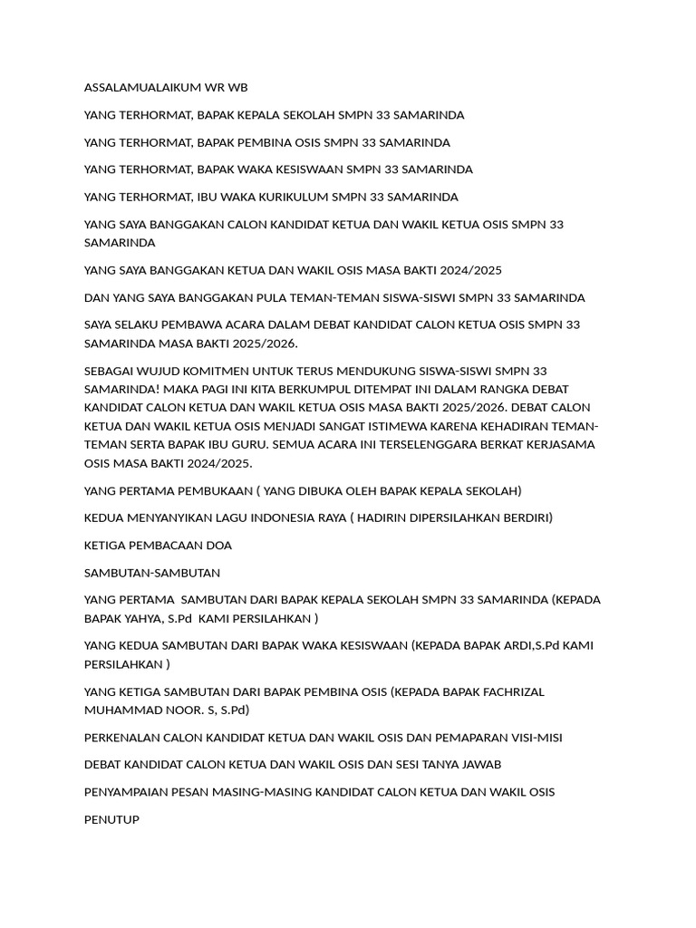 Susunan Acara Debat Osis | PDF