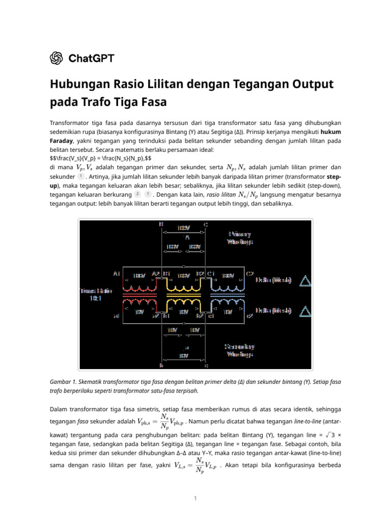 Hubungan Rasio Lilitan Dengan Tegangan Output Pada Trafo Tiga Fasa | PDF
