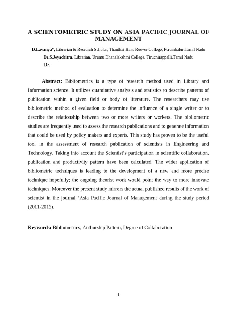Bibliometric Analysis of Asia Pacific Management | PDF | Data ...
