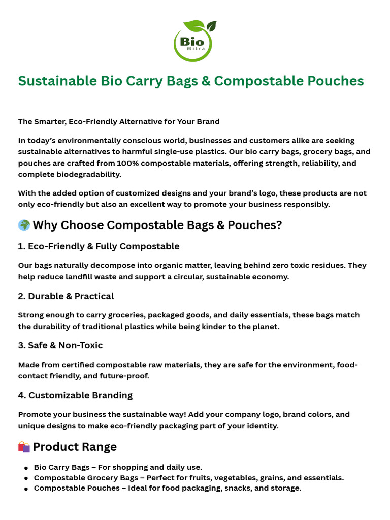 Sustainable Bio Carry Bags & Compostable Pouches English | PDF