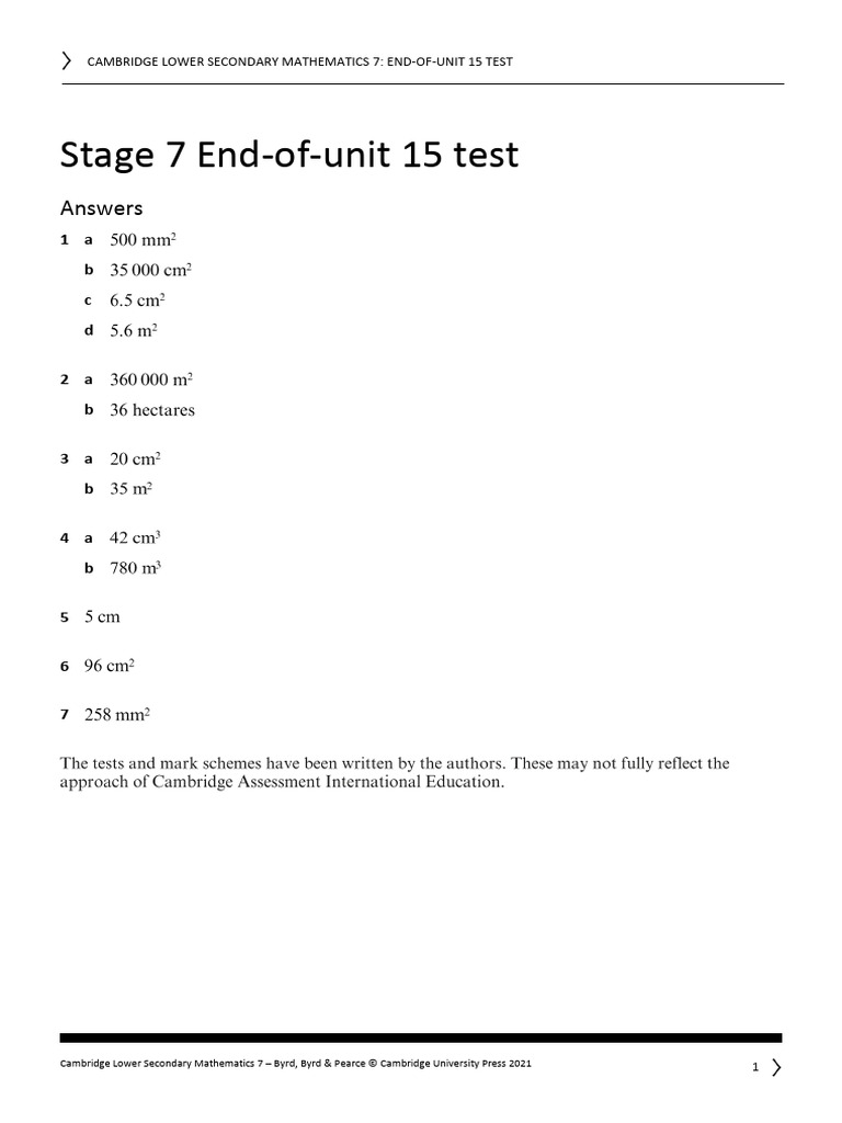 Stage 7 Unit 15 Test Answers | PDF