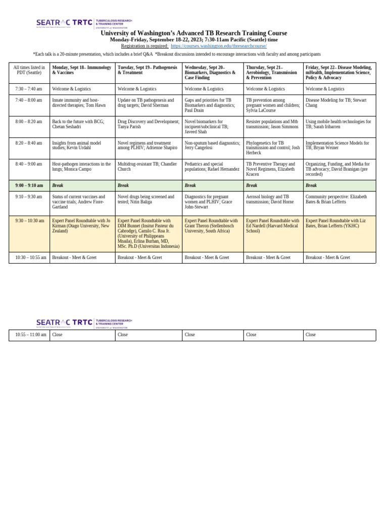 Agenda - Advanced TB Research Training Course 2023 | PDF | Tuberculosis ...