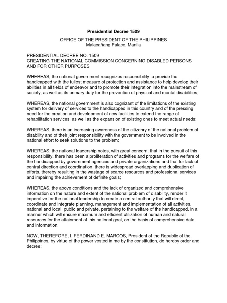 Presidential Decree 1509, 1978 | PDF | President Of The Philippines ...