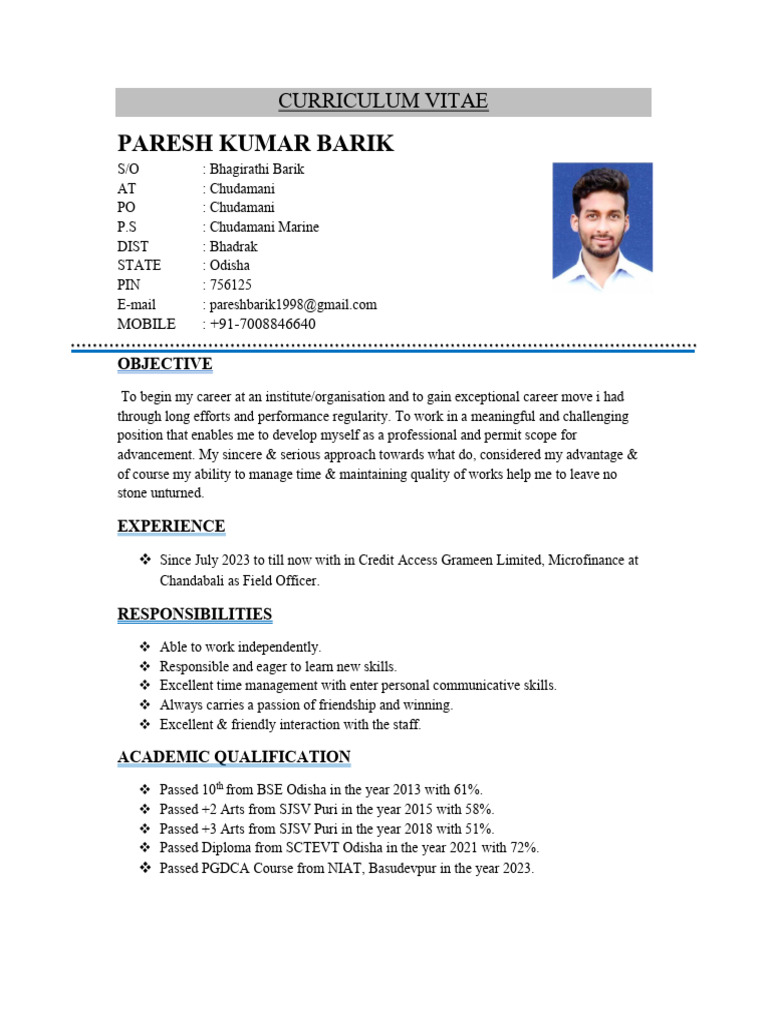 Paresh Kumar Barik Resume (17.09.2025) | PDF