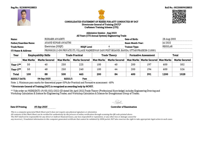 Digitally Signed by DS Directorate General of Training 01 Date: 2025-09 ...