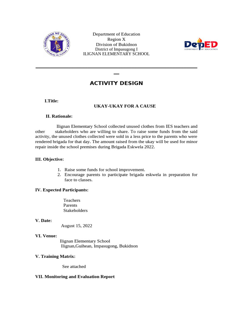 Activity Design Ukay For A Cause | PDF
