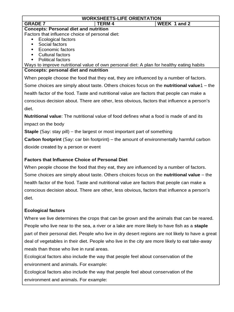 Grade 7 Life Orientation Term 4 Week 1-9 Worksheets-2024-1 | PDF ...