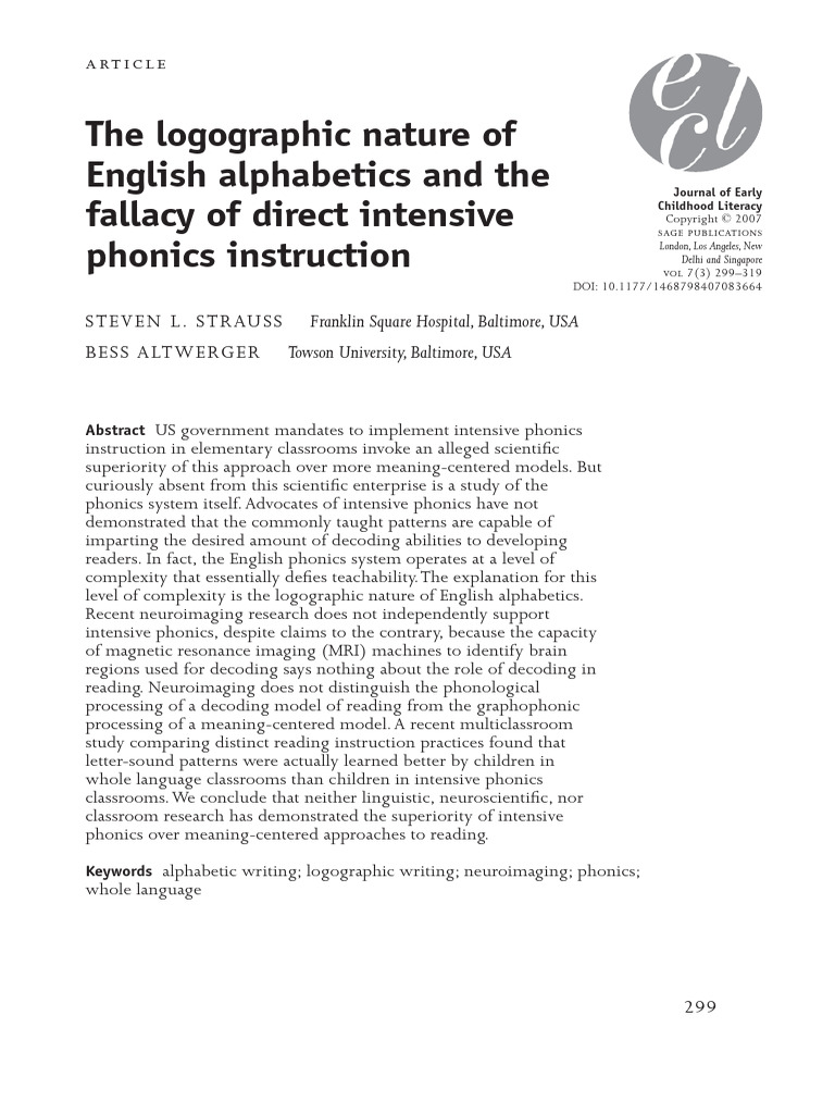 The Logographic Nature of English Alphabetics and The Fallacy of Direct ...