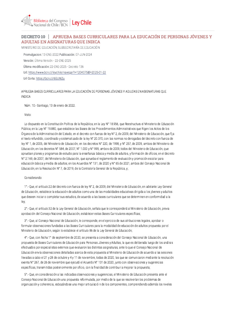 Ley Chile - Decreto 10 07-Jun-2024 Ministerio de Educación ...