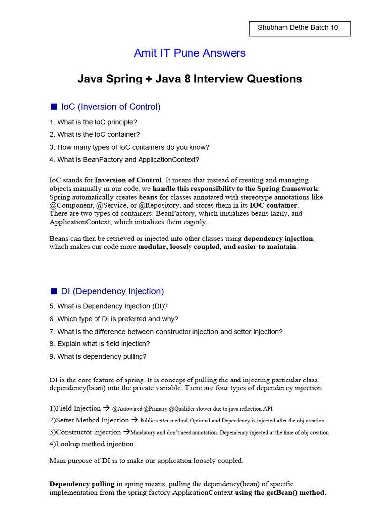 Interview Answers | PDF | Method (Computer Programming) | Thread (Computing)