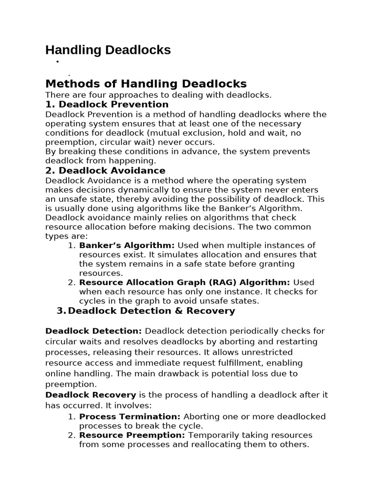 Deadlock Handling Methods Explained | PDF