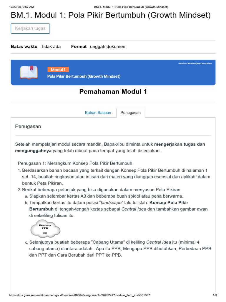 PENUGASAN BM.1. Modul 1 - Pola Pikir Bertumbuh (Growth Mindset) | PDF