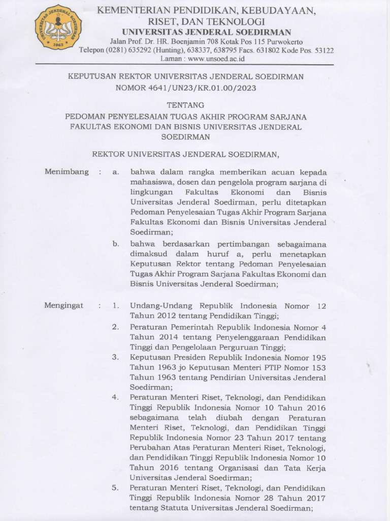 Pedoman Tugas Akhir FEB Unsoed 2023 | PDF
