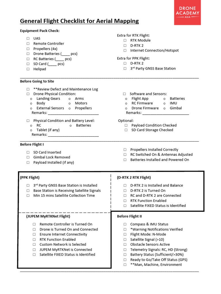 Aerial Mapping Flight Checklist Guide | PDF | Unmanned Aerial Vehicle ...