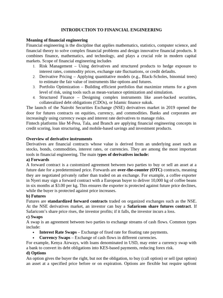 Introduction To Financial Engineering Pdf Derivative Finance