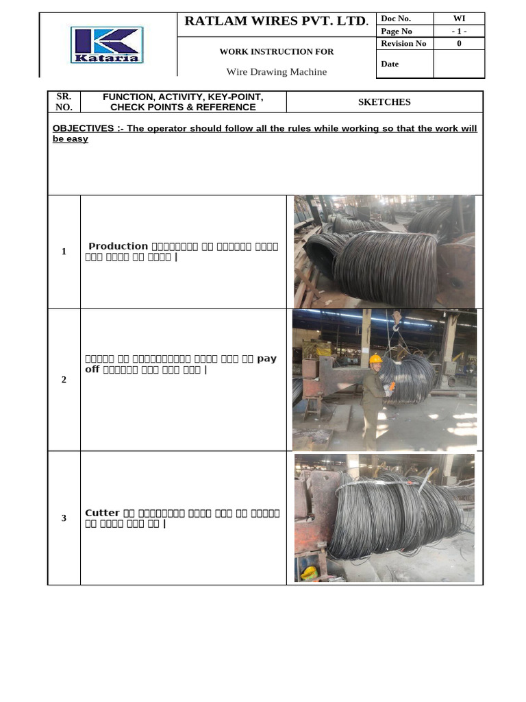 WORK INSTRUCTION For Wire Drawing Machine | PDF