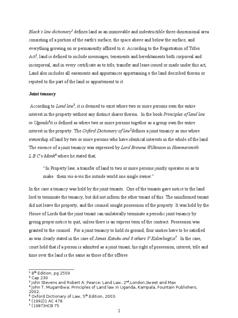 An Analysis of Key Concepts in Land Law: Joint Tenancy, Tenancy in ...