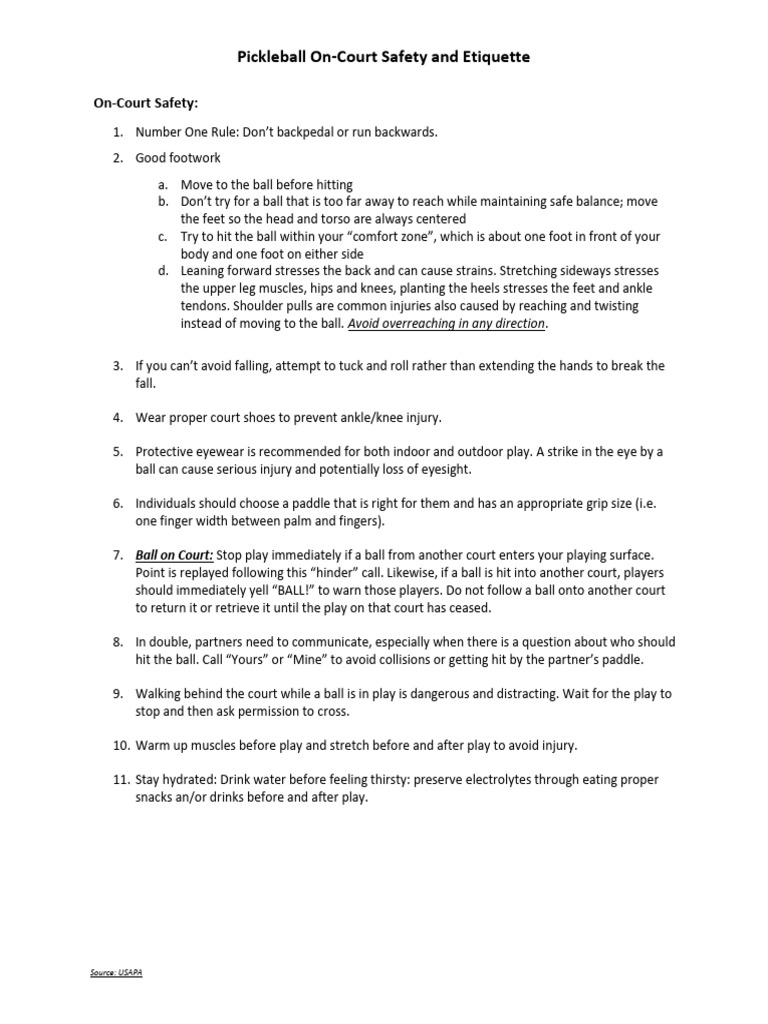 Pickleball Safety and Etiquette Guide | PDF | Foot