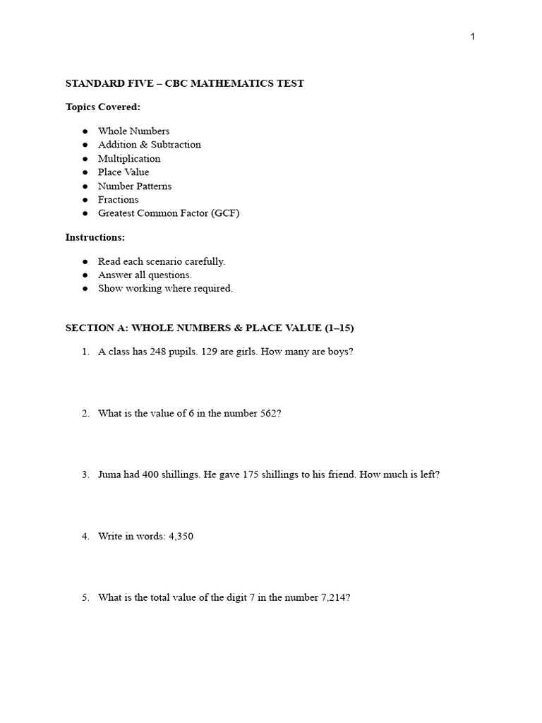 Maths - Whole Numbers & Place Value (1-15) | PDF | Elementary ...