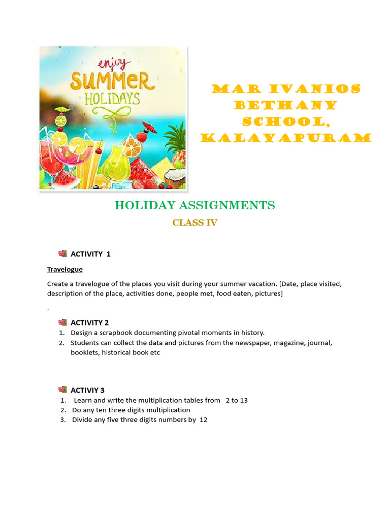 Class 4 Holiday Assignment | PDF