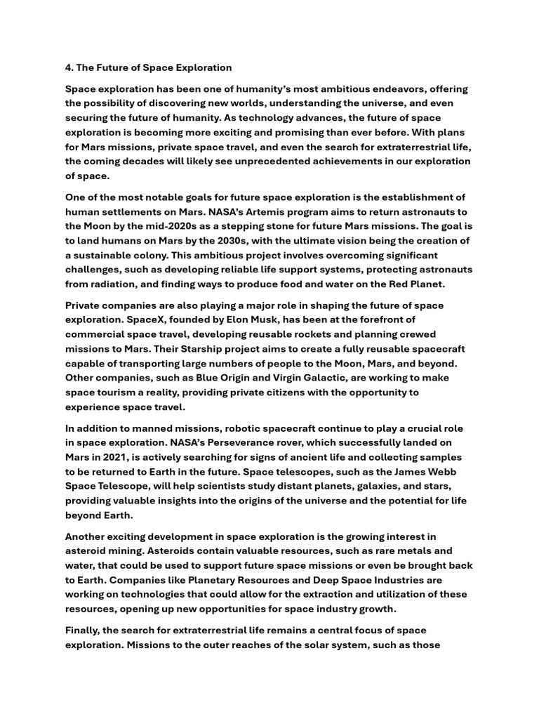The Future of Space Exploration | PDF | Space Exploration | Outer Space