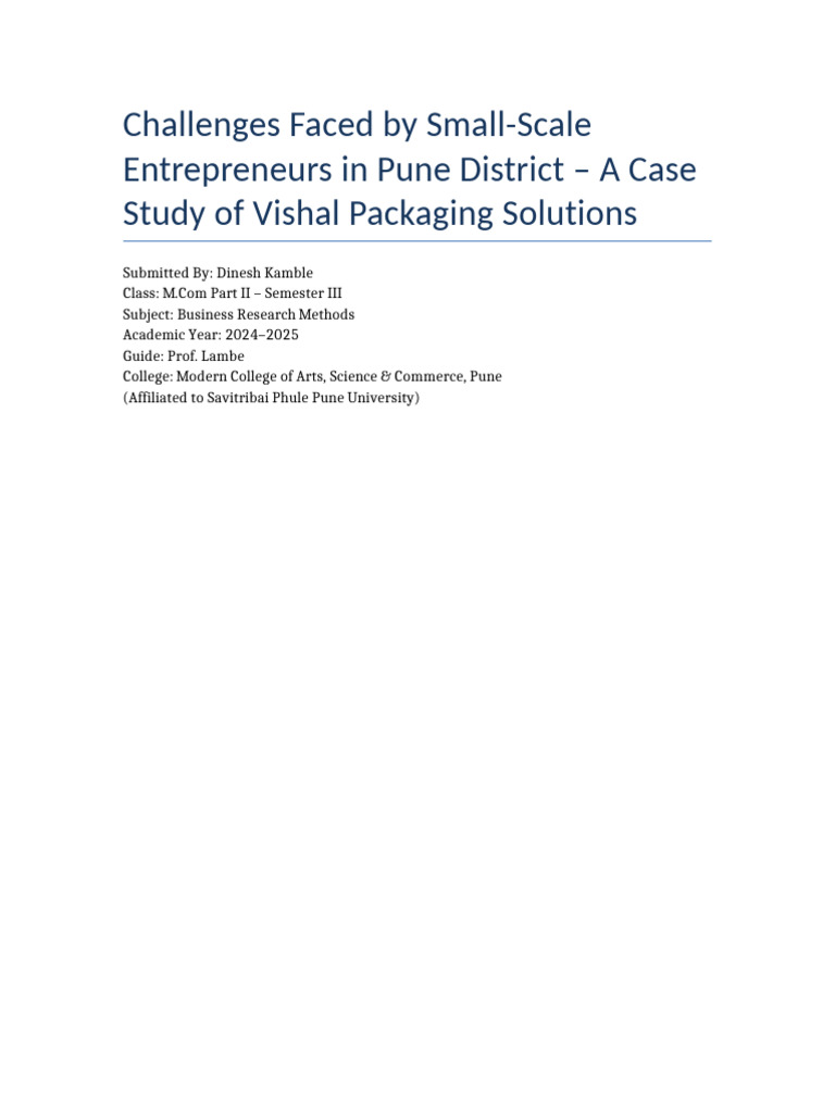 Challenges Faced by Small Scale Entrepreneurs Vishal Packaging ...