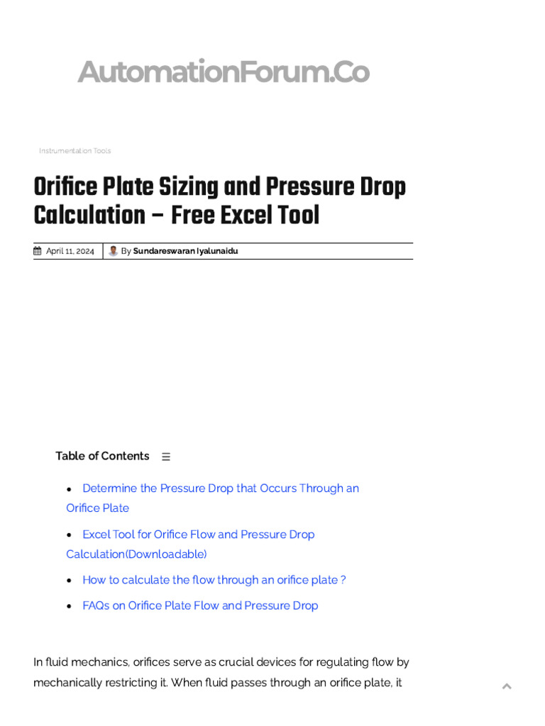 Orifice Plate Sizing & Pressure Drop Tool | PDF | Gas Technologies ...