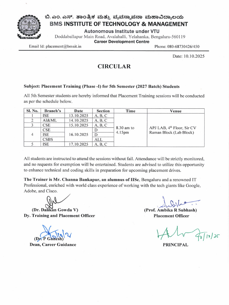 2027 Batch Training Circular Revised | PDF