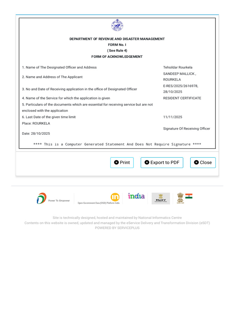 Resident Certificate Acknowledgement Form | PDF