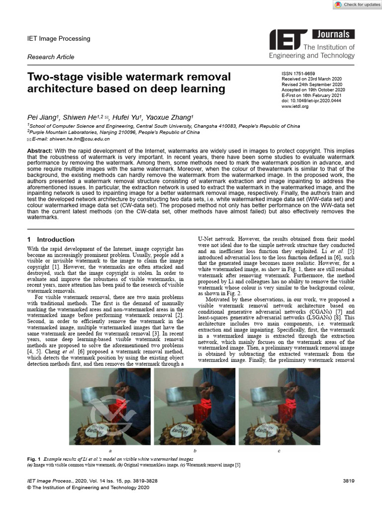 IET Image Processing - 2021 - Jiang - Two Stage Visible Watermark ...