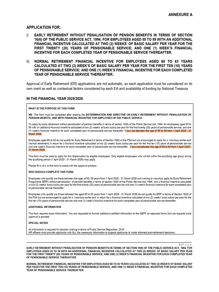 Early Retirement Application Guidelines | PDF | Retirement | Pension