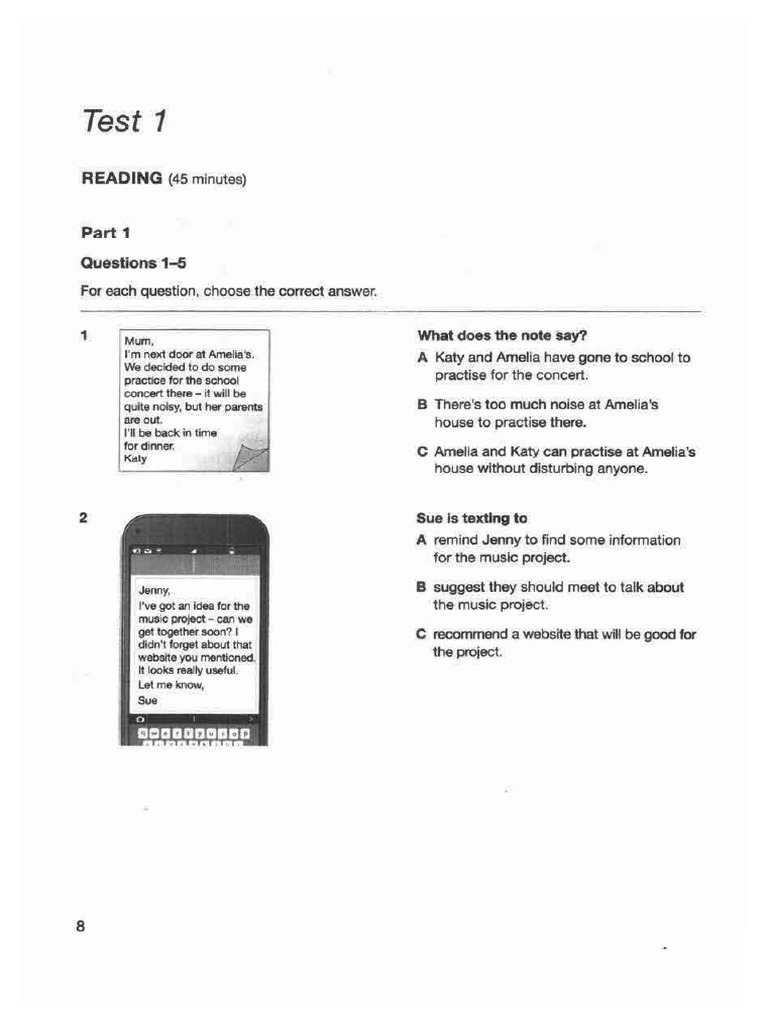 B1 Reading Test 1 (PFS 2) | PDF