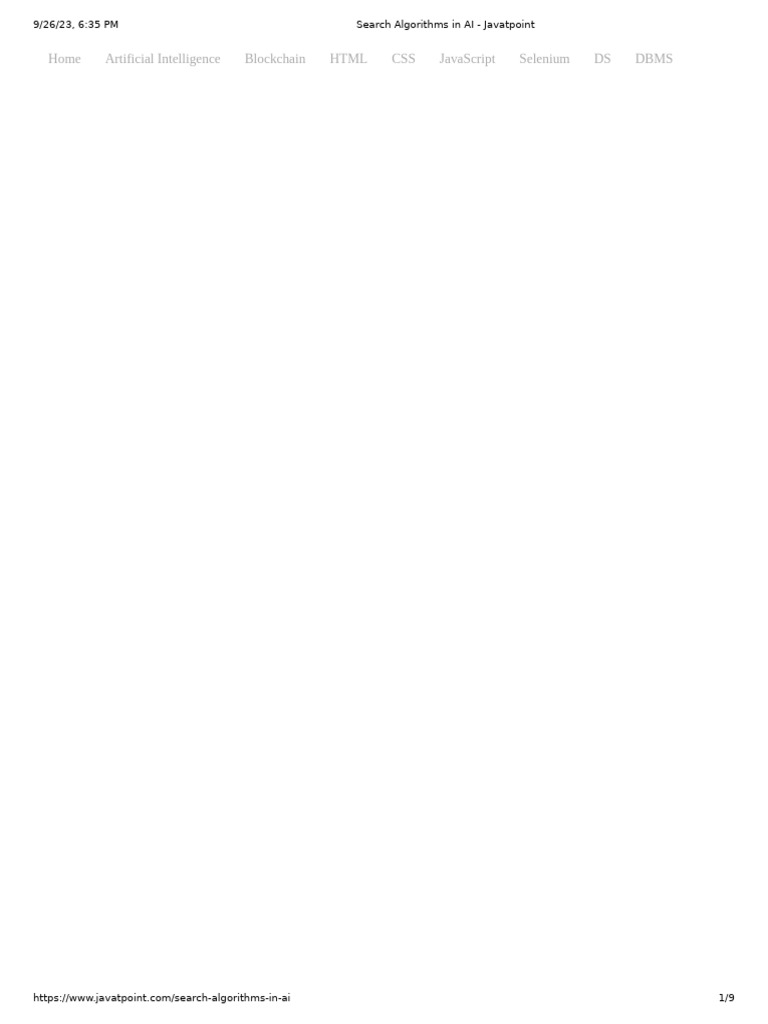 Search Algorithms in AI - Javatpoint | PDF | Artificial Intelligence | Intelligence (AI) & Semantics