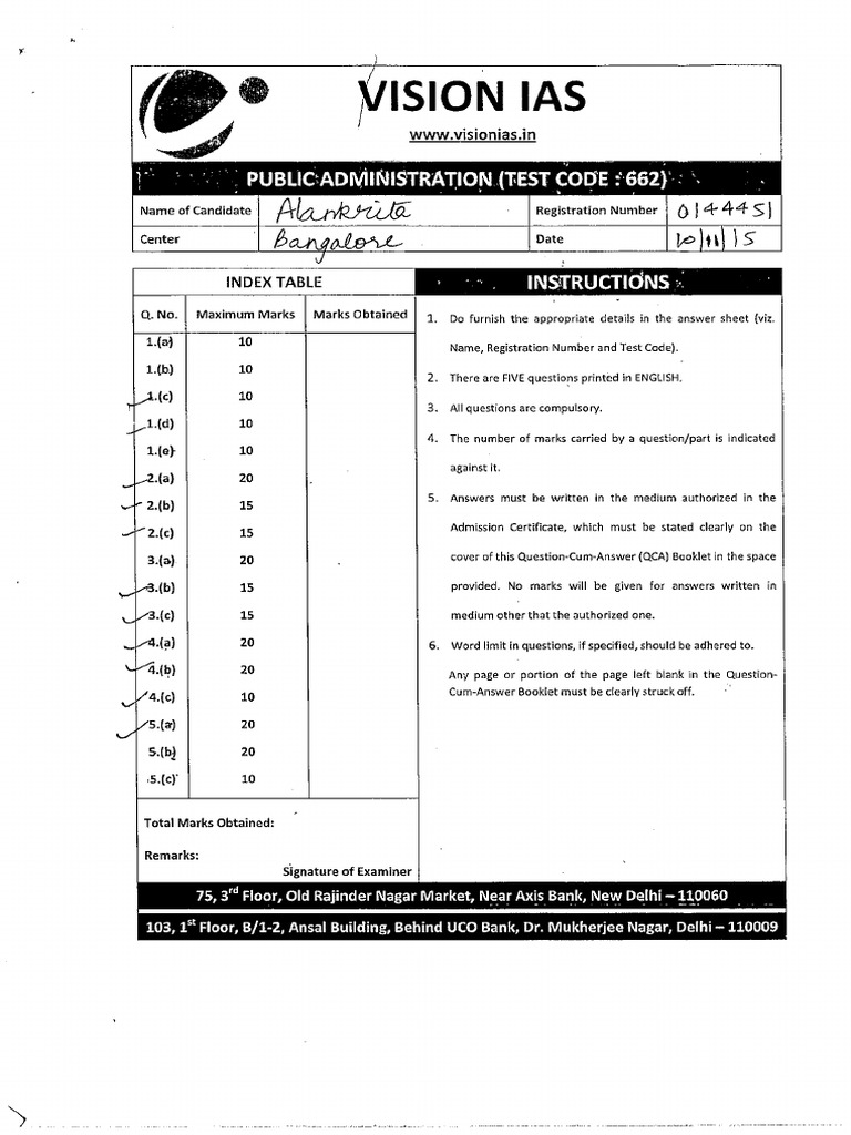 VisionIAS Toppers Answer Booklet ALANKRITA PANDEY | PDF