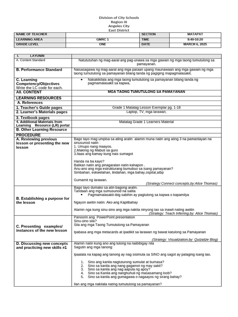 Sample Lesson Plan in GMRC | PDF