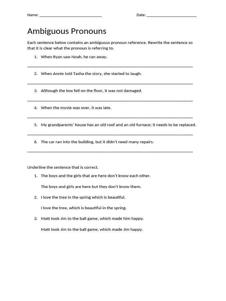 Clarifying Ambiguous Pronouns Exercise | PDF