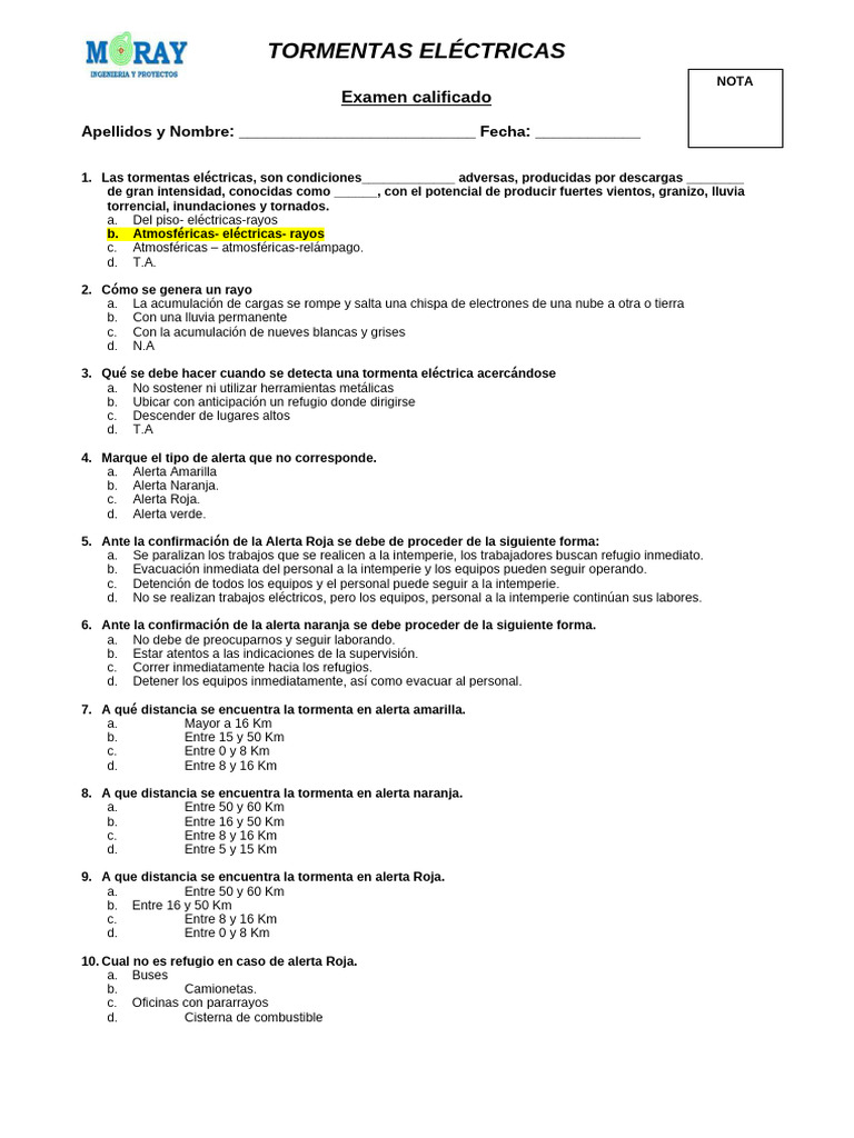 Examen de Tormentas Electricas | PDF | Tormentas | Relámpago