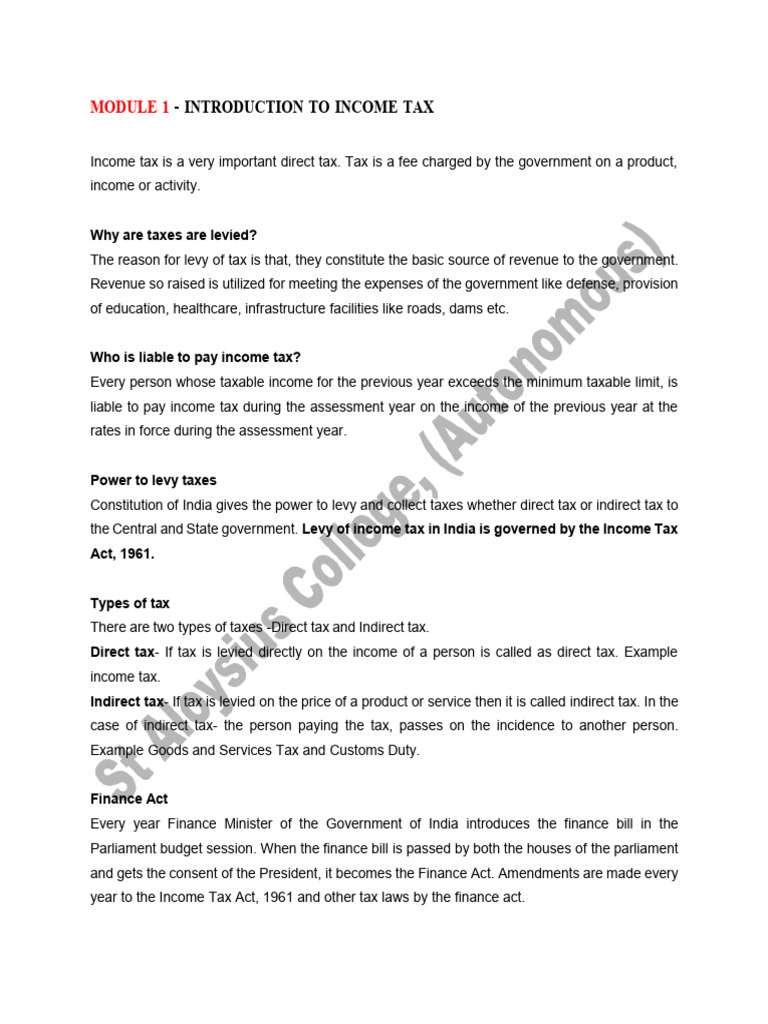 IT Module 1 - Intro To Tax - Docx (25-26) | PDF | Taxes | Direct Tax