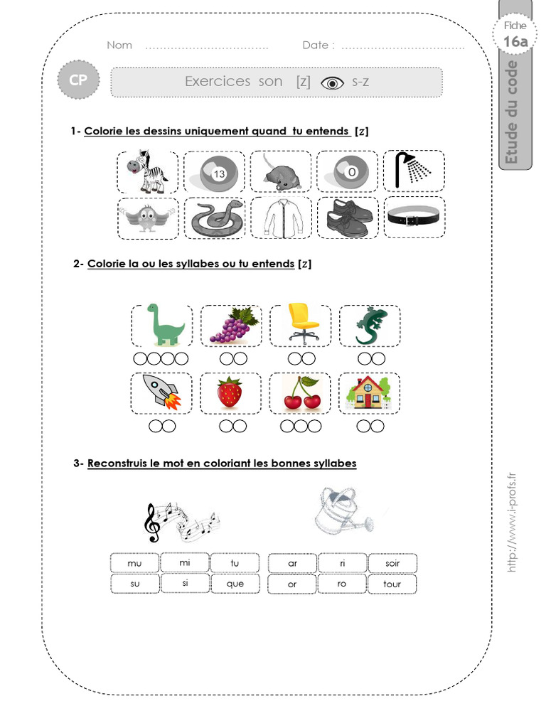 Exercices CP sur le son [z] | PDF