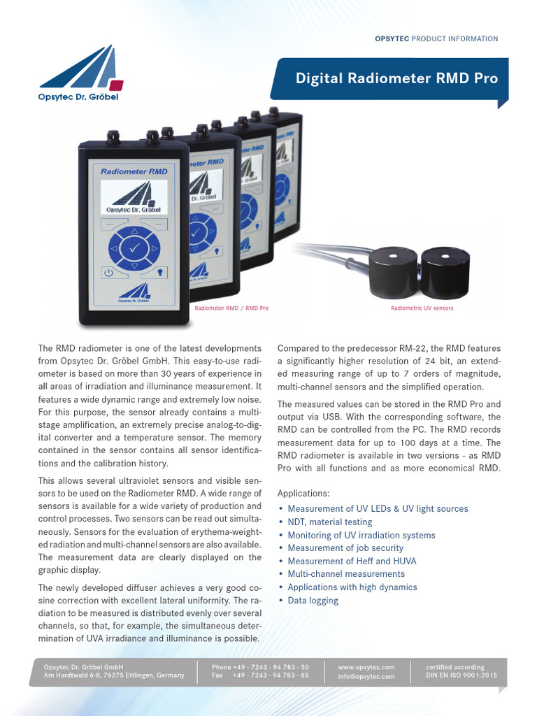 Digital Radiometer RMD Pro Overview | PDF | Ultraviolet | Sensor